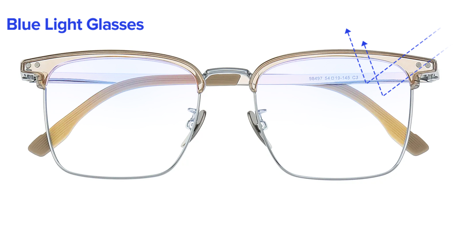 Chasel Rectangle,Browline Light Orange/Silver Blue Light Glasses ...