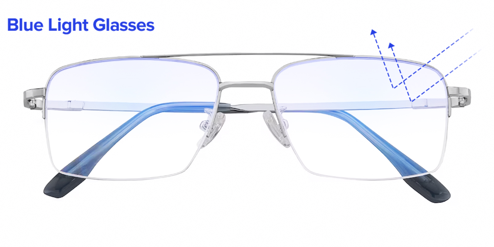 Moon Rectangle,Aviator Silver Blue Light Glasses | GlassesShop